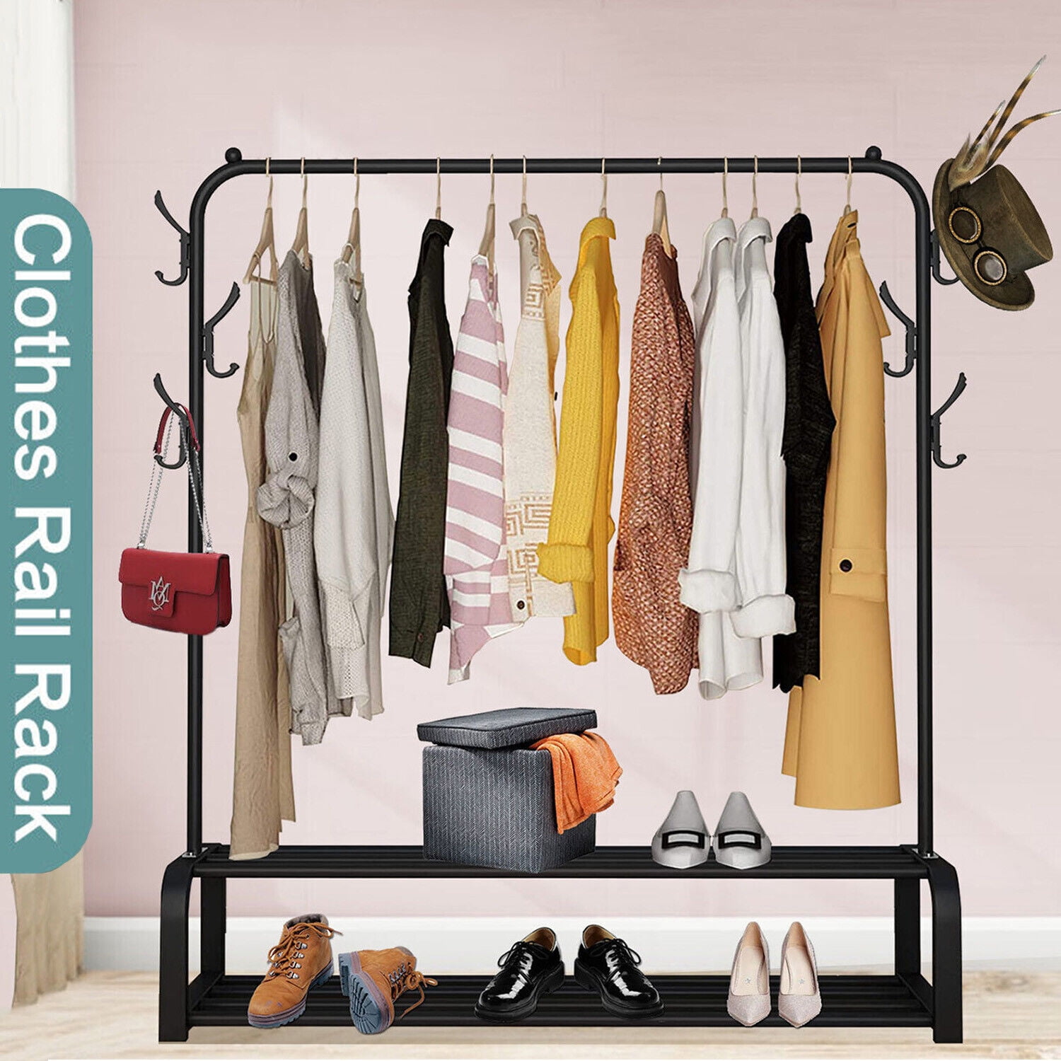 Clothing Garment Rack with 6 Hooks, Clothes Rack Storage for Hanging ...