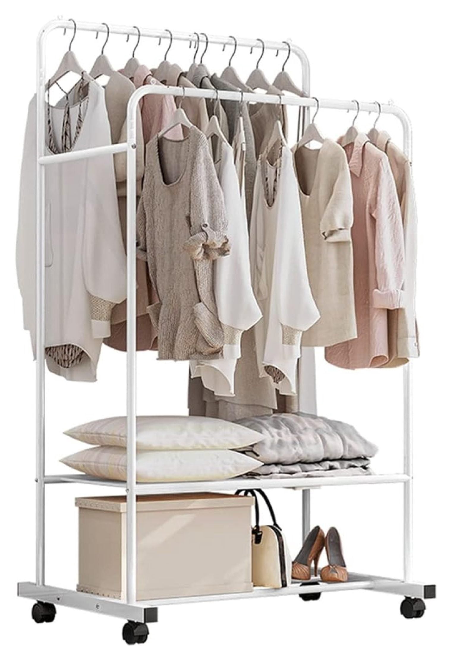 Clothing Garment Rack with Shelves, Upgraded Length Cloth Hanger Rack ...
