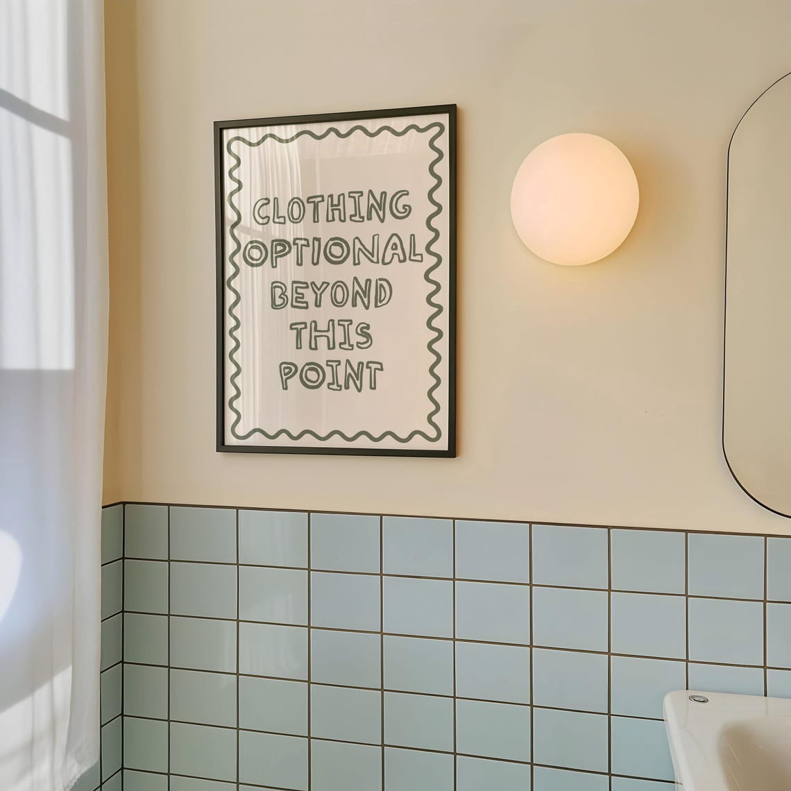 Clothing Optional Beyond This Point Art Poster, Sage Green + Cream ...