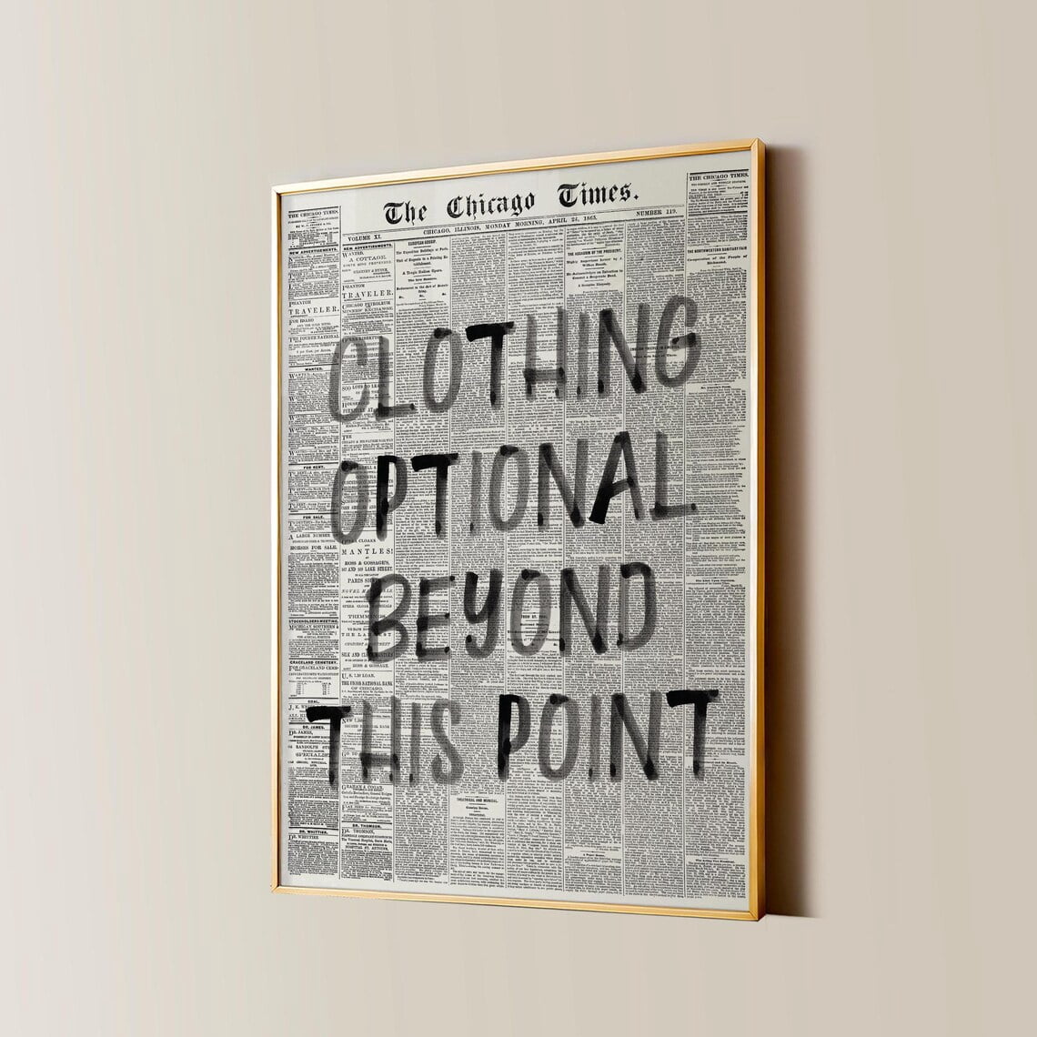Clothing Optional Newspaper Print Aesthetic Bathroom Poster Art ...