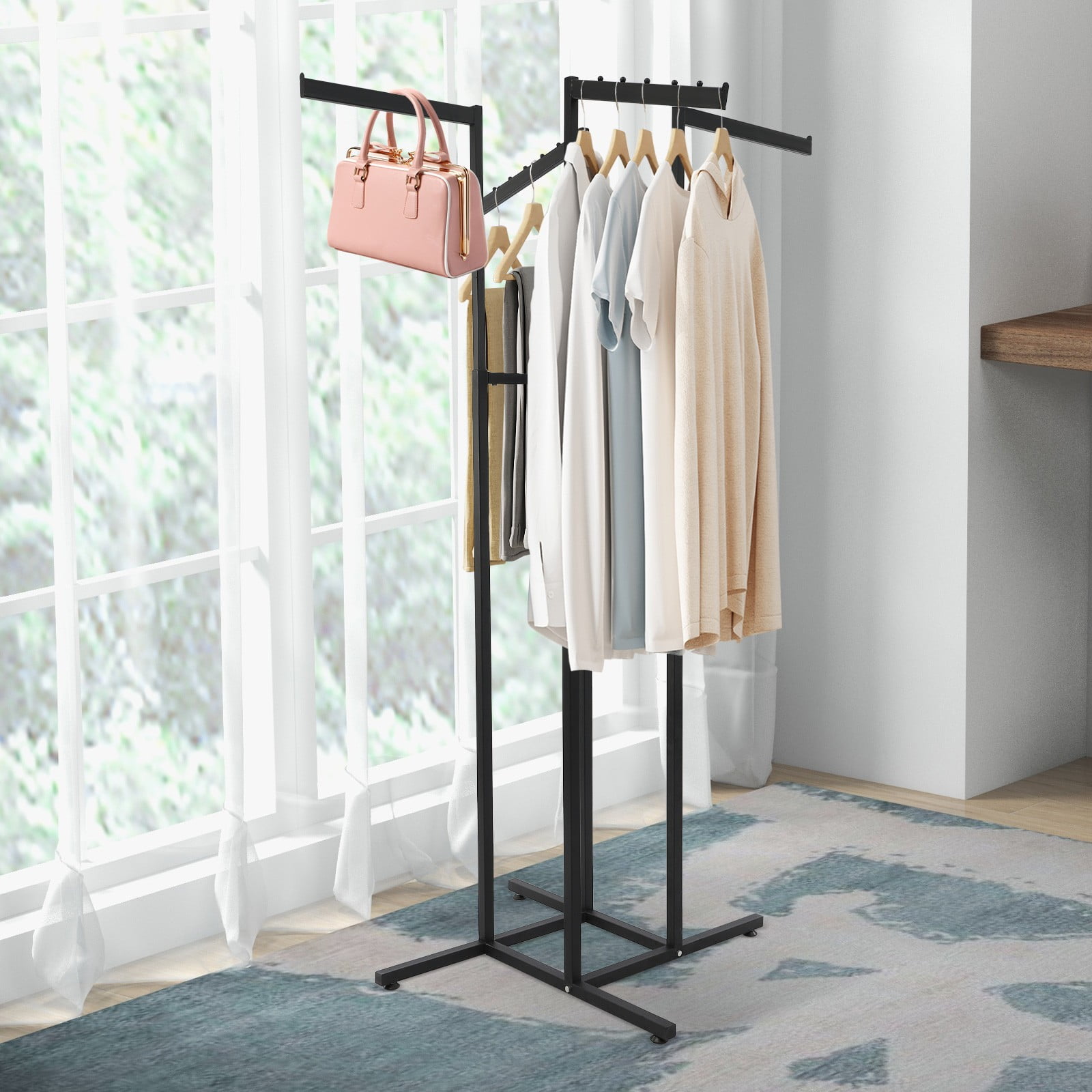 Clothing Rack 4 Way Slant Straight Arms Black Clothes Adjustable ...