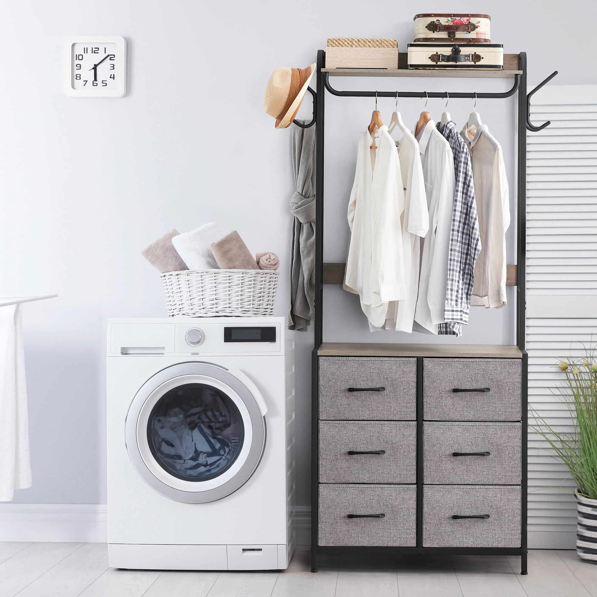 Clothing Rack with 6 Drawers, Freestanding Closet Organizer, Clothes ...