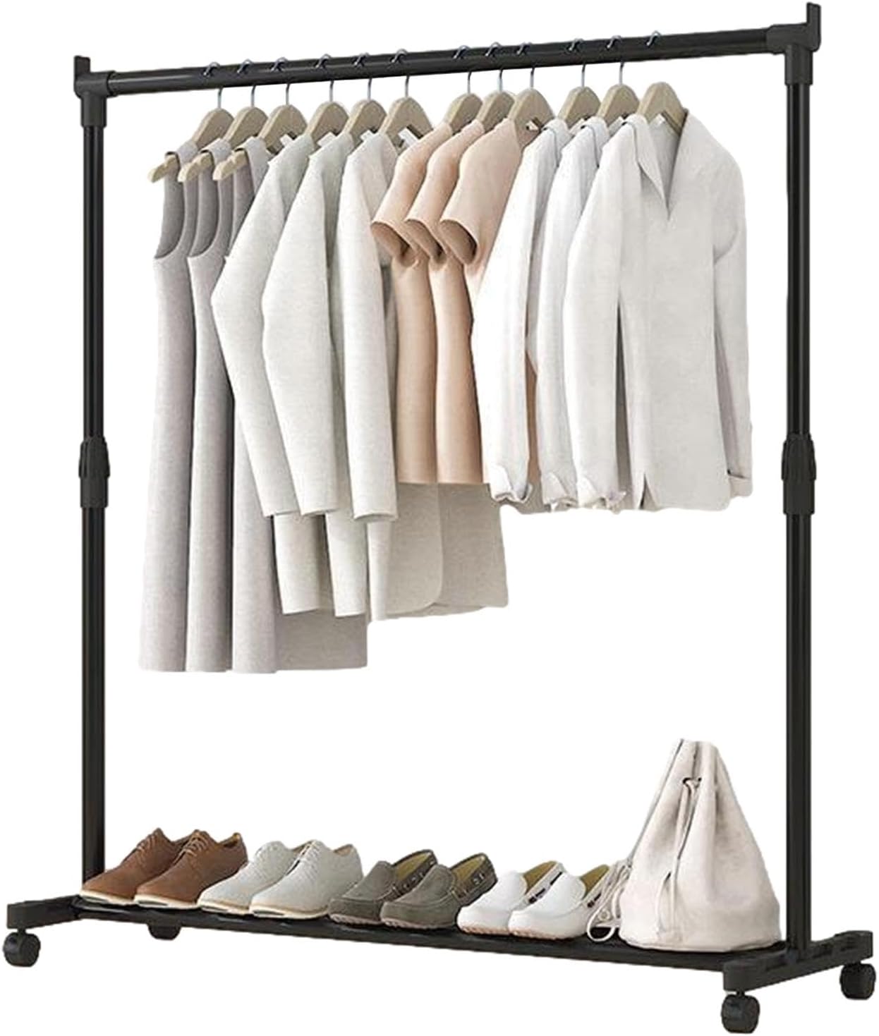Clothing Rack, Carbon Steel Telescopic Clothes Rack With Wheels, Heavy ...