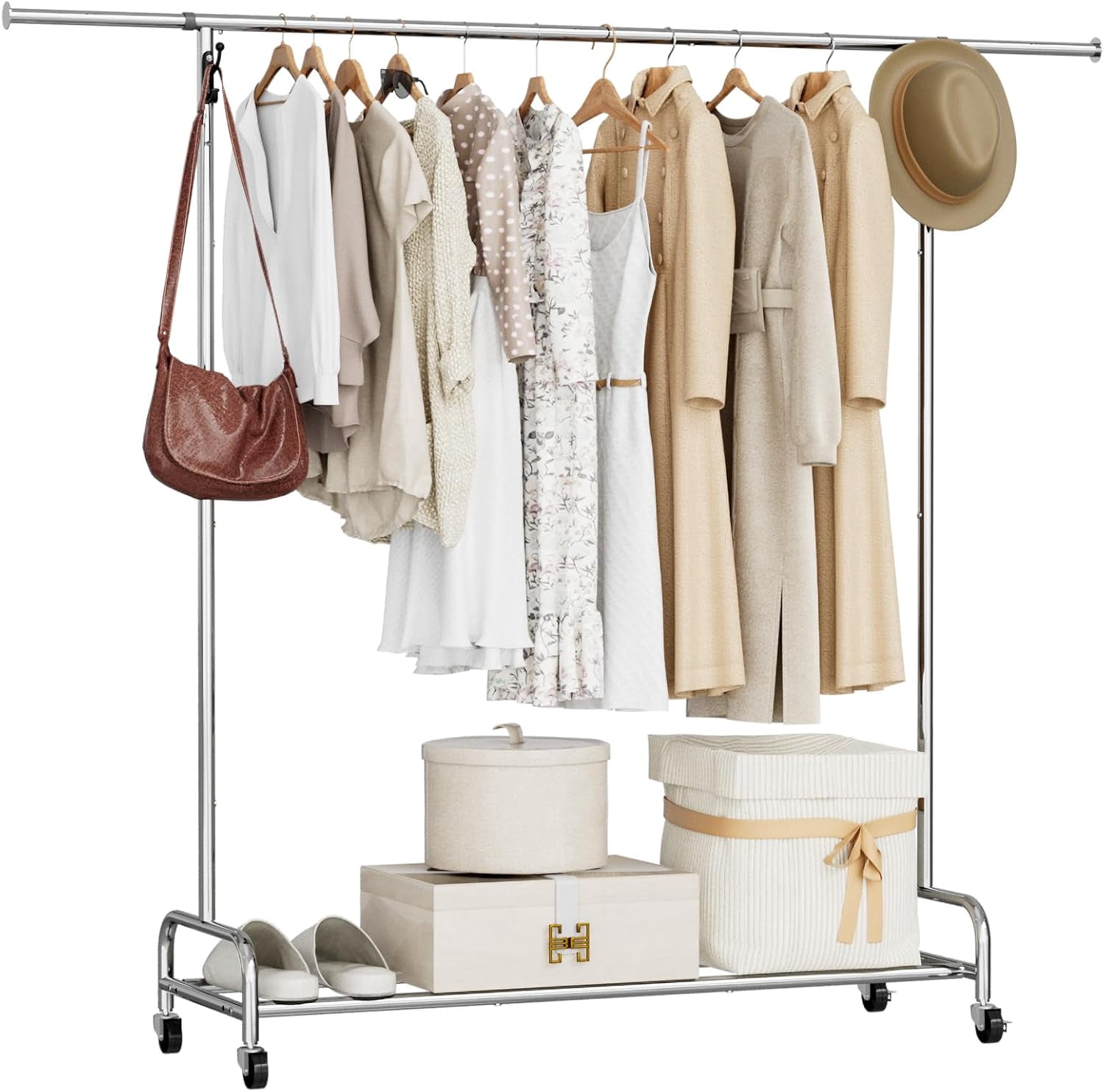 Clothing Rack Chrome, 47.05" to 65.94" Adjustable Rolling Rack ...