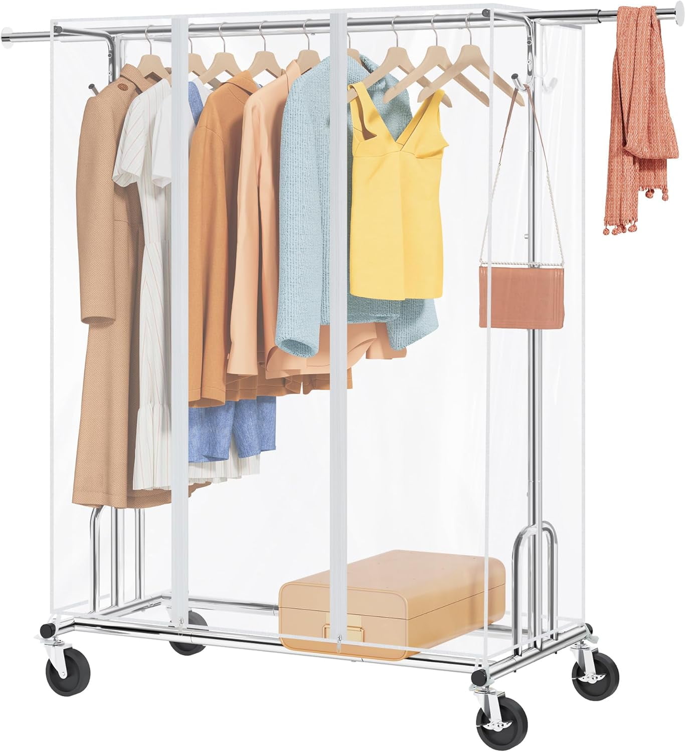 Clothing Rack with Cover, Collapsible Clothes Rack with Wheels ...