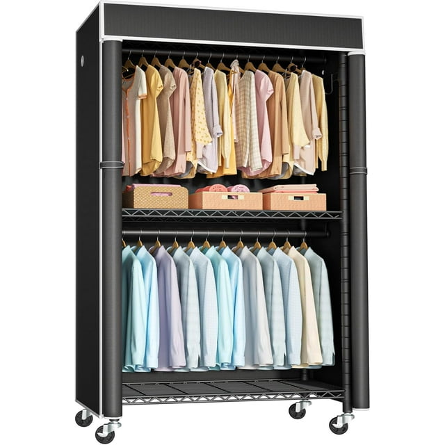 Clothing Rack with Cover, P1C Rolling Closets with Wheels, Metal ...