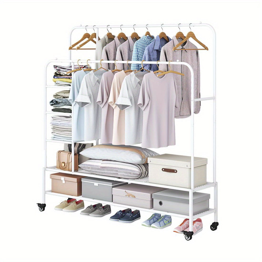 Clothing Rack Double Rod, Multi-Purpose Drying Rack for Hanging Clothes ...