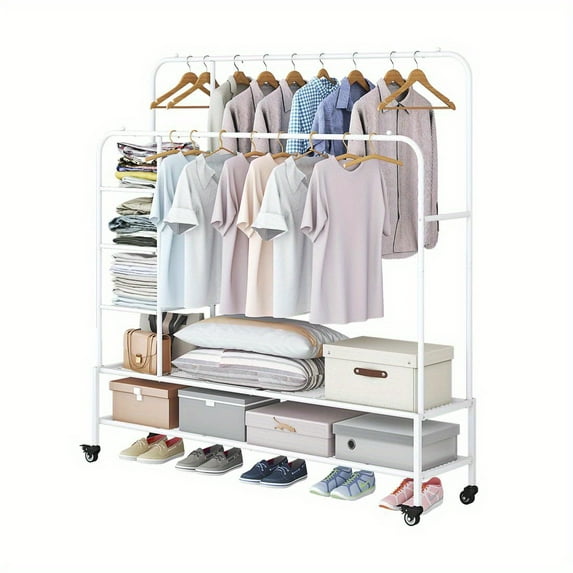 Clothing Rack Double Rod, Multi-Purpose Drying Rack for Hanging Clothes ...