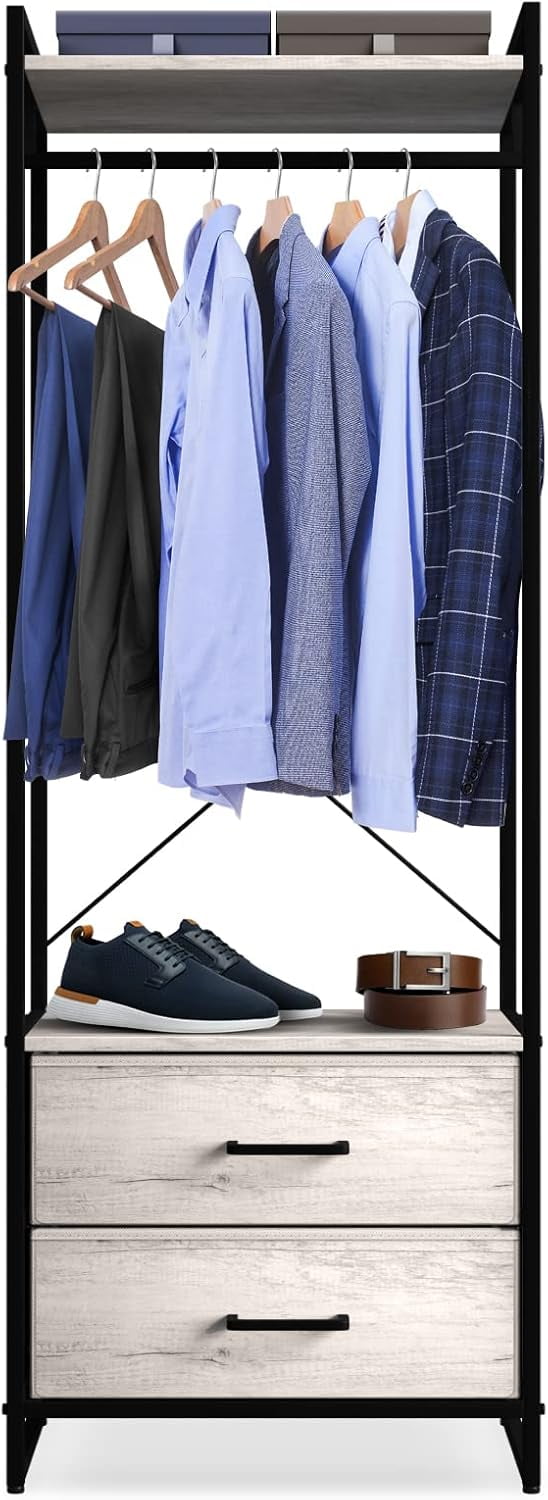 Clothing Rack with Drawers - Clothes Stand Dresser - Wood Top, Steel ...