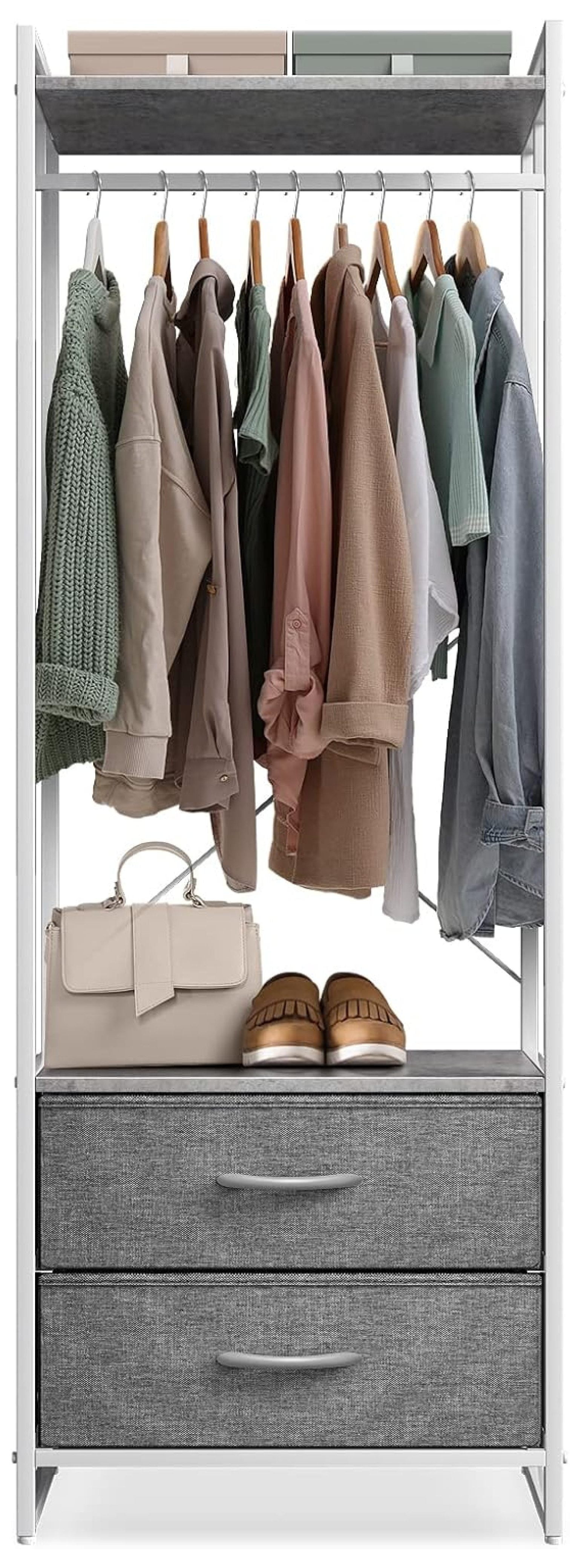 Clothing Rack with Drawers - Clothes Stand Dresser - Wood Top, Steel ...