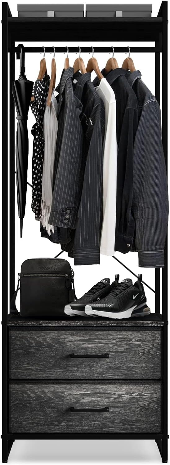 Clothing Rack with Drawers - Clothes Stand Dresser - Wood Top, Steel ...