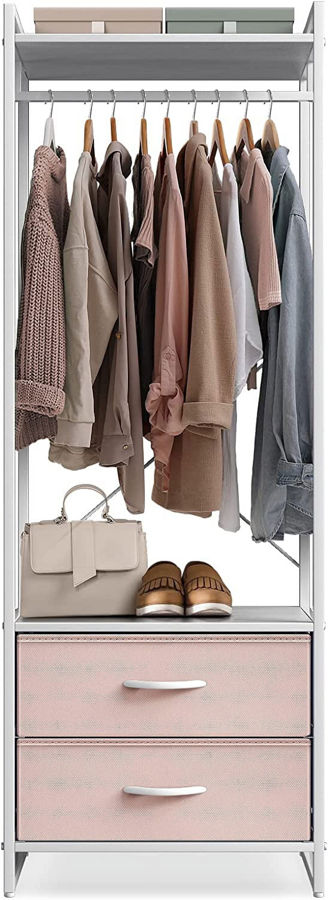 Clothing Rack with Drawers - Clothes Stand Dresser - Wood Top Steel ...