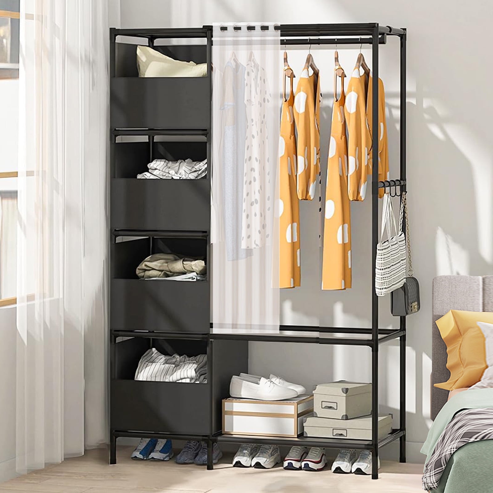 Clothing Rack for Hanging Clothes with Shelves, Portable Closet System ...