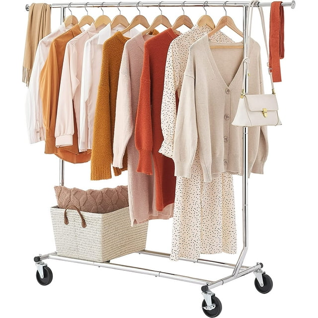 Clothing Rack Heavy Duty Clothes Rack Foldable Garment Rack with Wheels ...