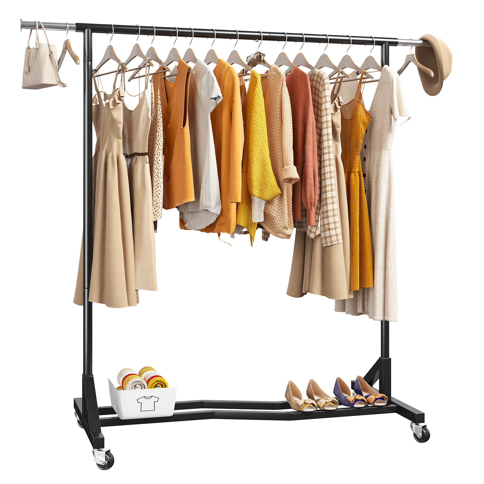 Movable Heavy Duty Clothing Rack, Adjustable & Portable with Wheels ...