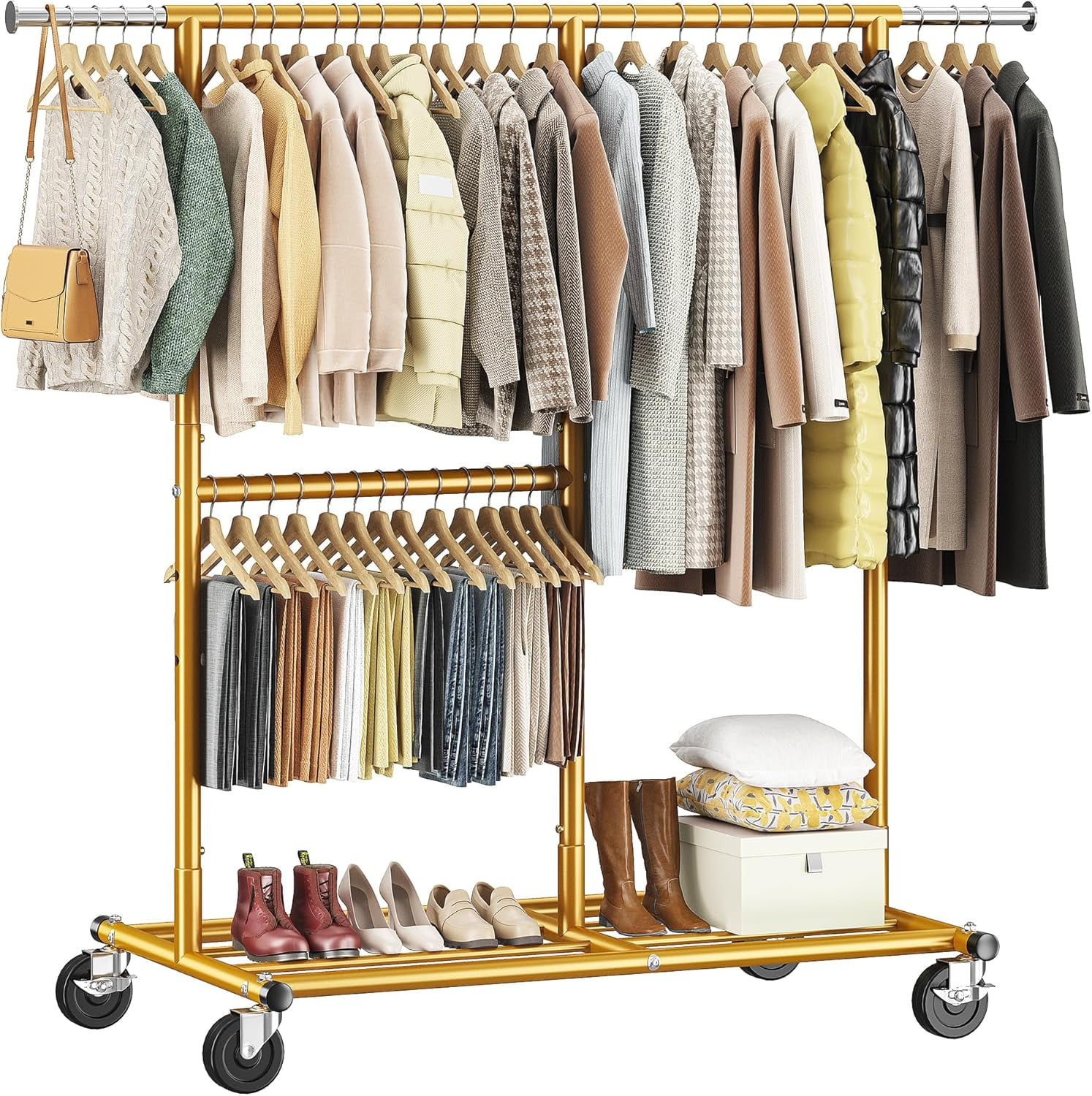 Clothing Rack Heavy Duty Clothes Racks for Hanging Clothes 270LBS Gold ...