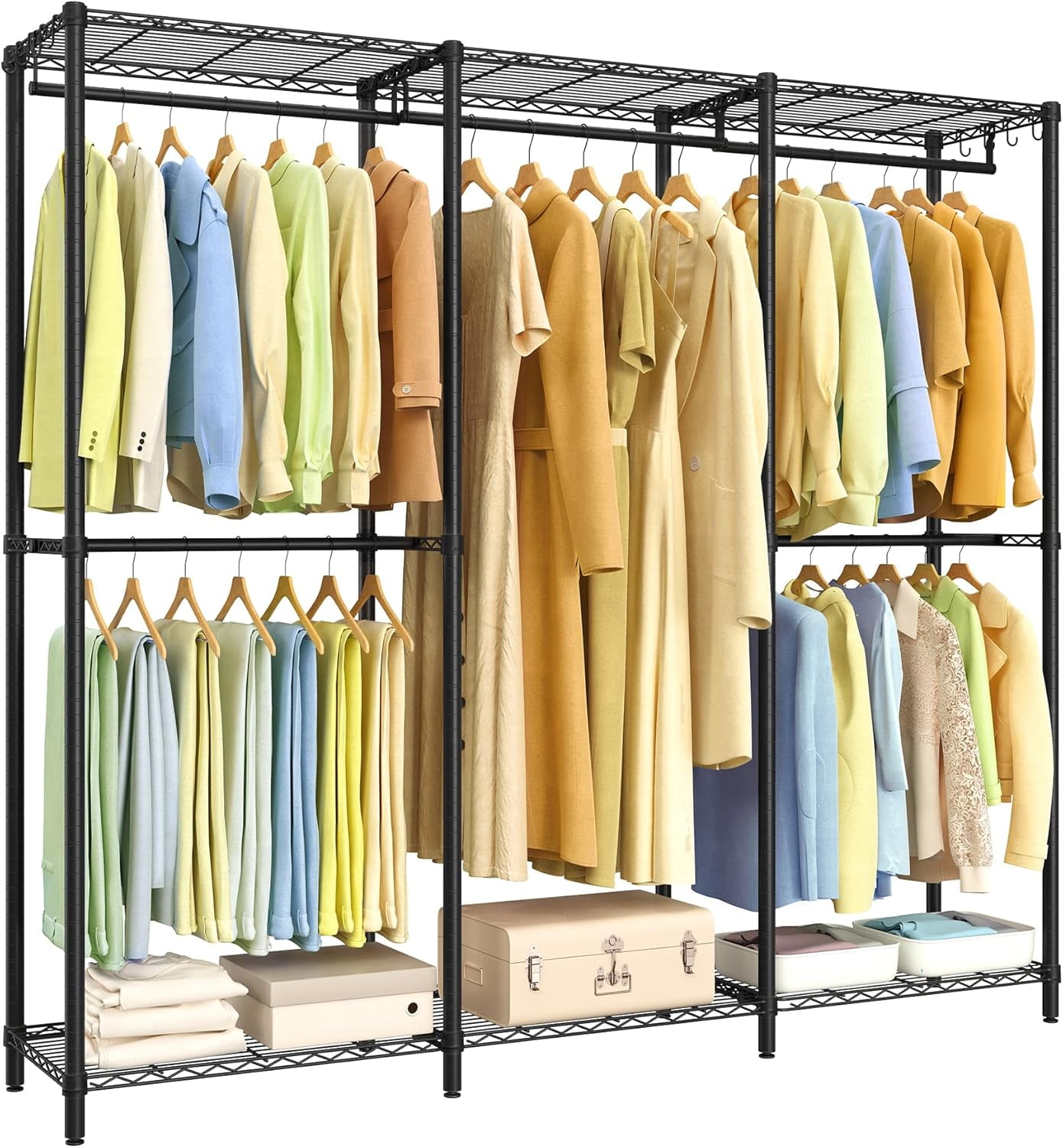 Clothing Rack, Heavy-Duty Garment Rack with Adjustable Storage Shelves ...