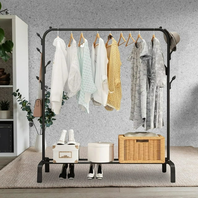 Single Rod Portable Metal Garment Rack, Free Standing Clothing Rack for ...