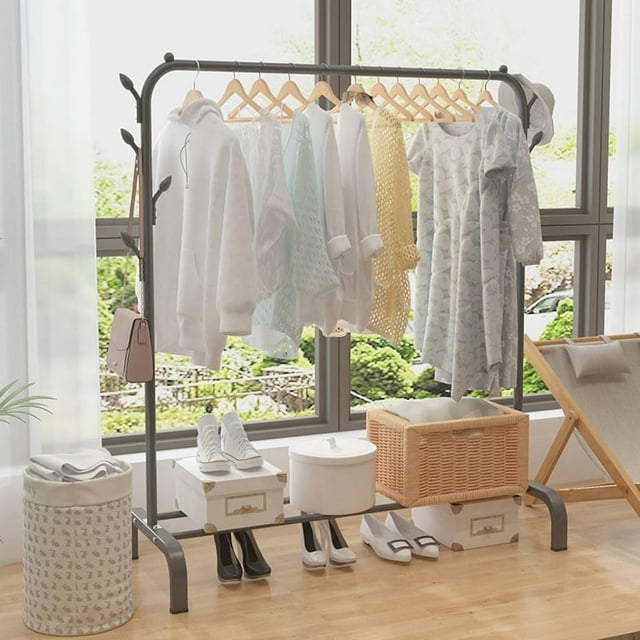 Single Rod Portable Metal Garment Rack, Free Standing Clothing Rack for ...