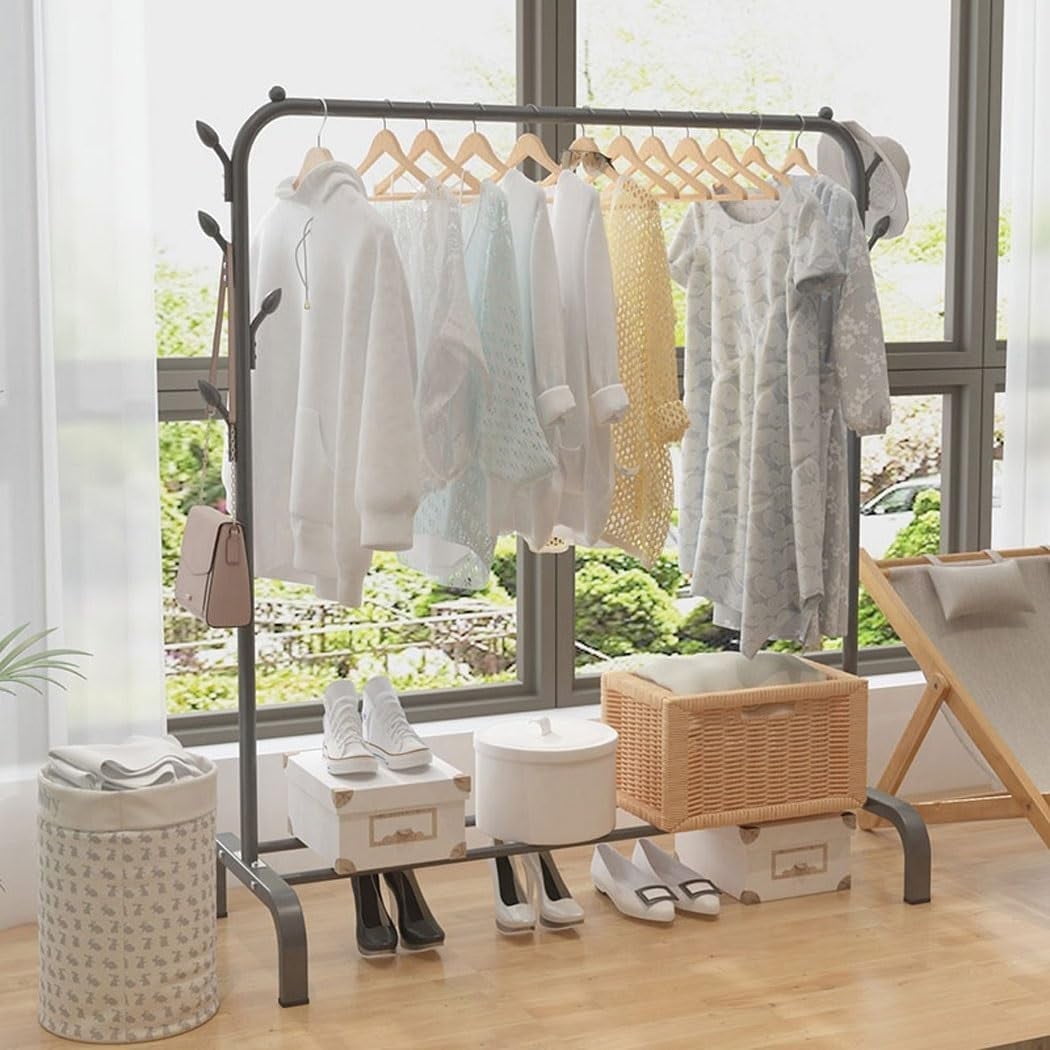 Single Rod Portable Metal Garment Rack, Free Standing Clothing Rack for ...