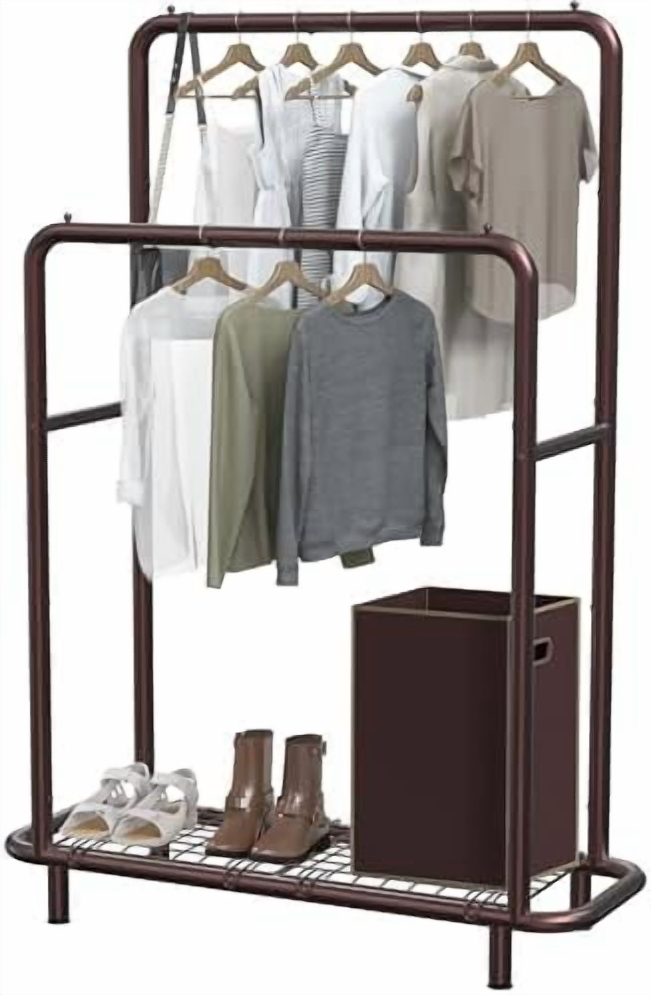 Clothing Rack with Industrial Pipe and Bottom Shelves, Bronze - Walmart.com