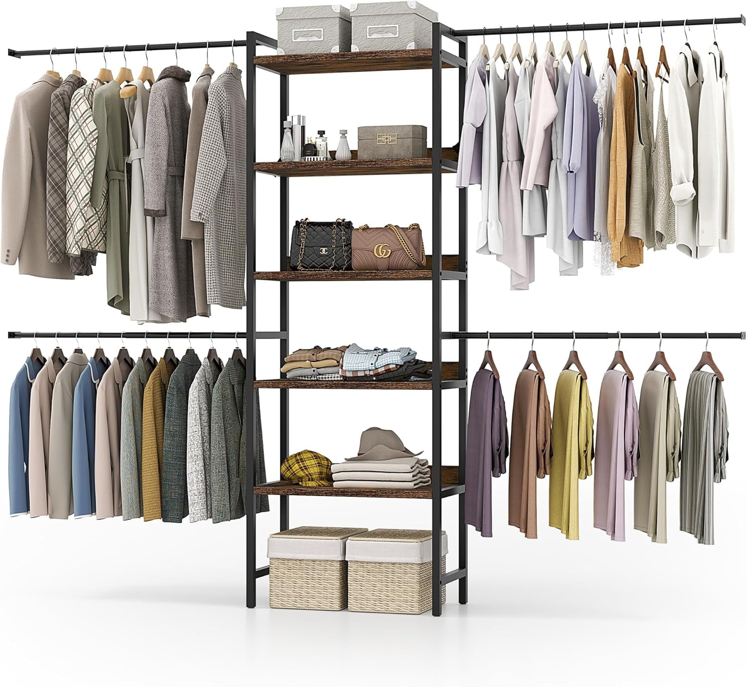 Clothing Rack with Shelves, Adjustable Closet System with 4 Hanging ...