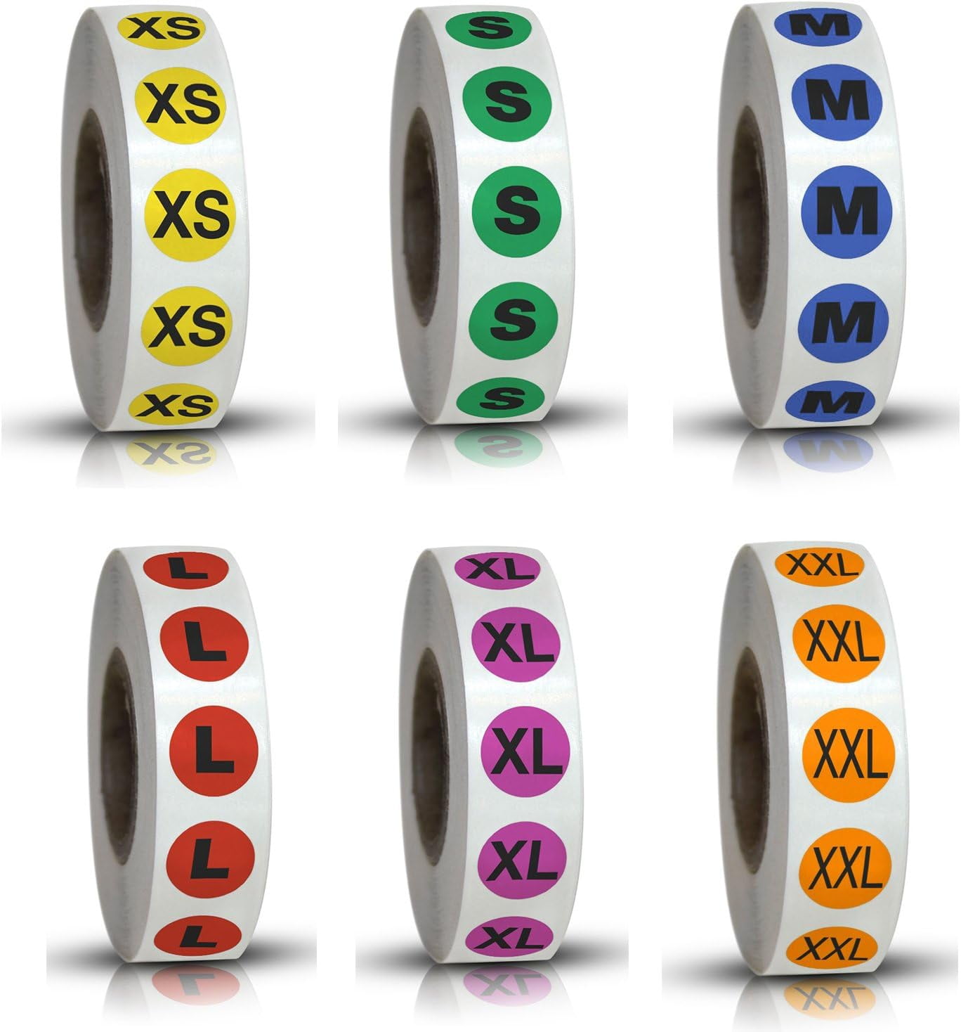 Clothing Size Stickers 1/2" Color Coded Adhesive Labels - Sizes XS-XXL - 1000 Labels/Roll 6000 ...