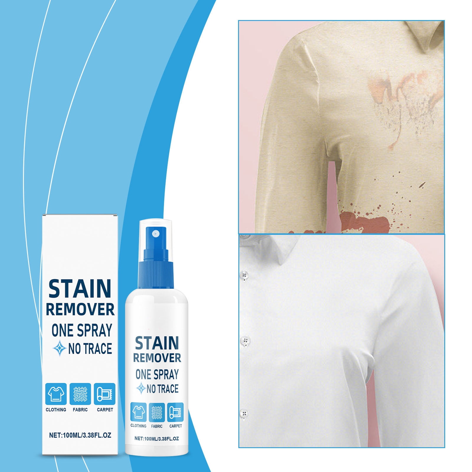 Clothing Stain Remover Spray | 100ml Powerful Formula | Removes Fruit Oil Grease Stains | Gentle ...