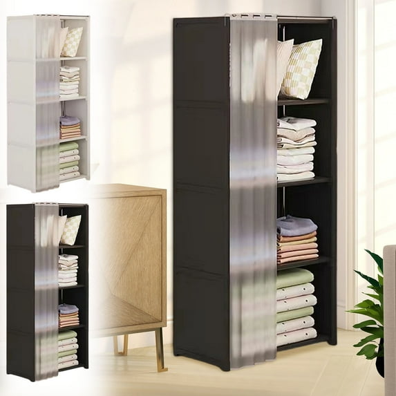 Clothing Storage Cabinet with Bookshelf Shelving Freestanding Organizer ...