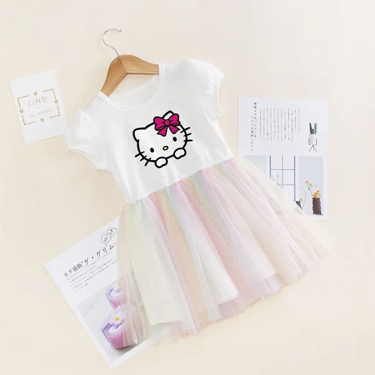 Clothing Summer Sanrio Kuromi Melody Dresses Short-Sleeved Rainbow Mesh ...