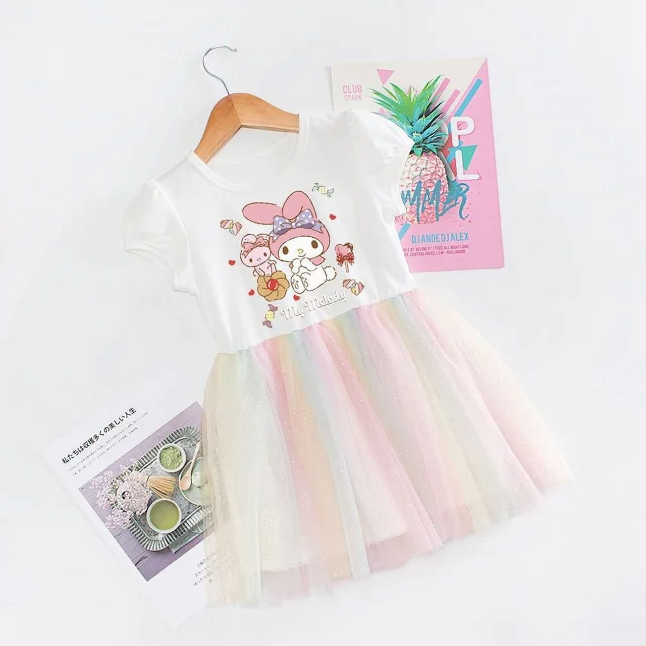 Clothing Summer Sanrio Kuromi Melody Dresses Short-Sleeved Rainbow Mesh ...