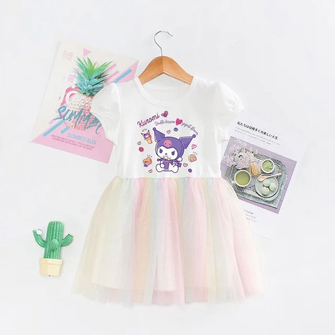Clothing Summer Sanrio Kuromi Melody Dresses Short-Sleeved Rainbow Mesh ...