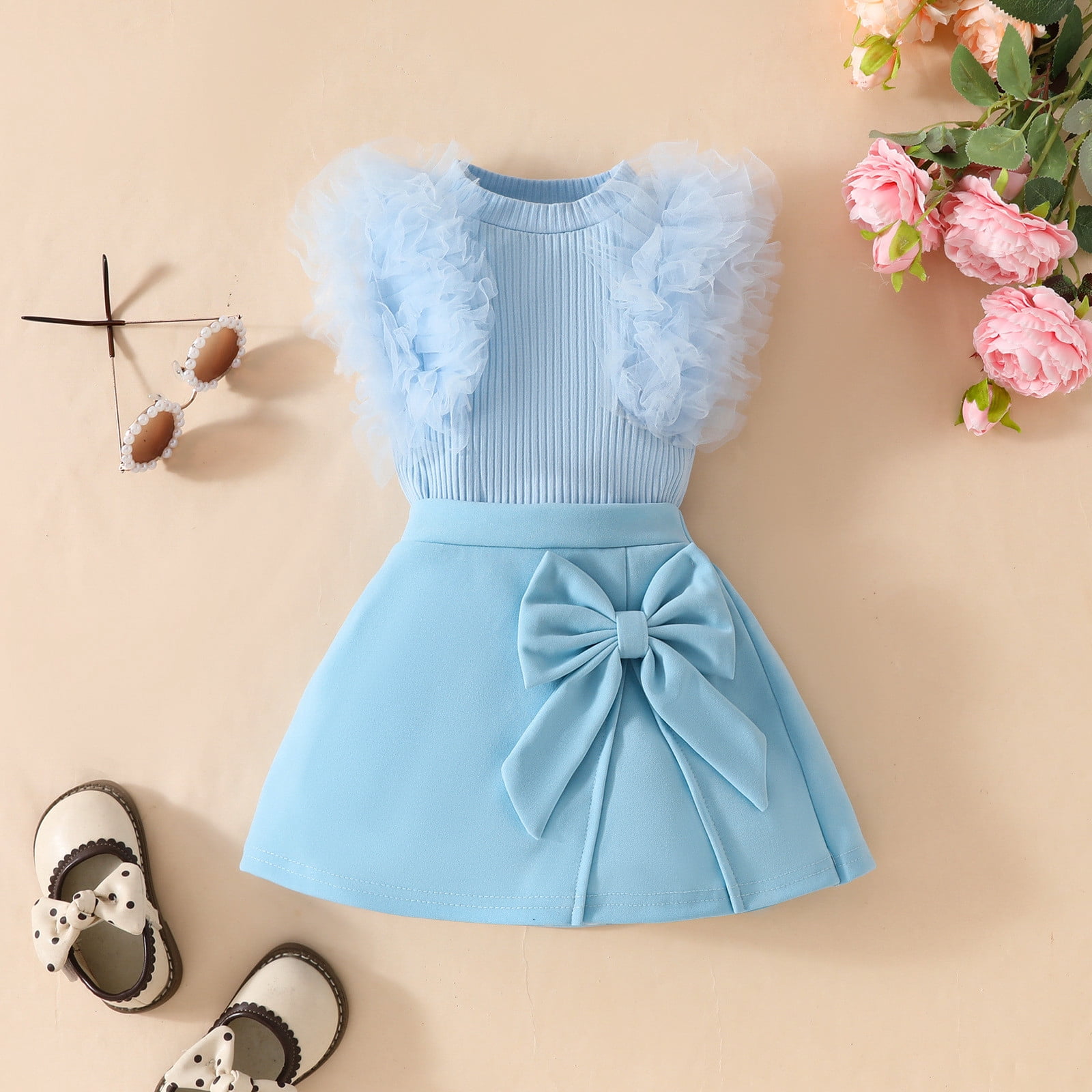 Clothing for Girls 2 Pc Outfit for Girls Short Sleeve Bowknot or Heart ...