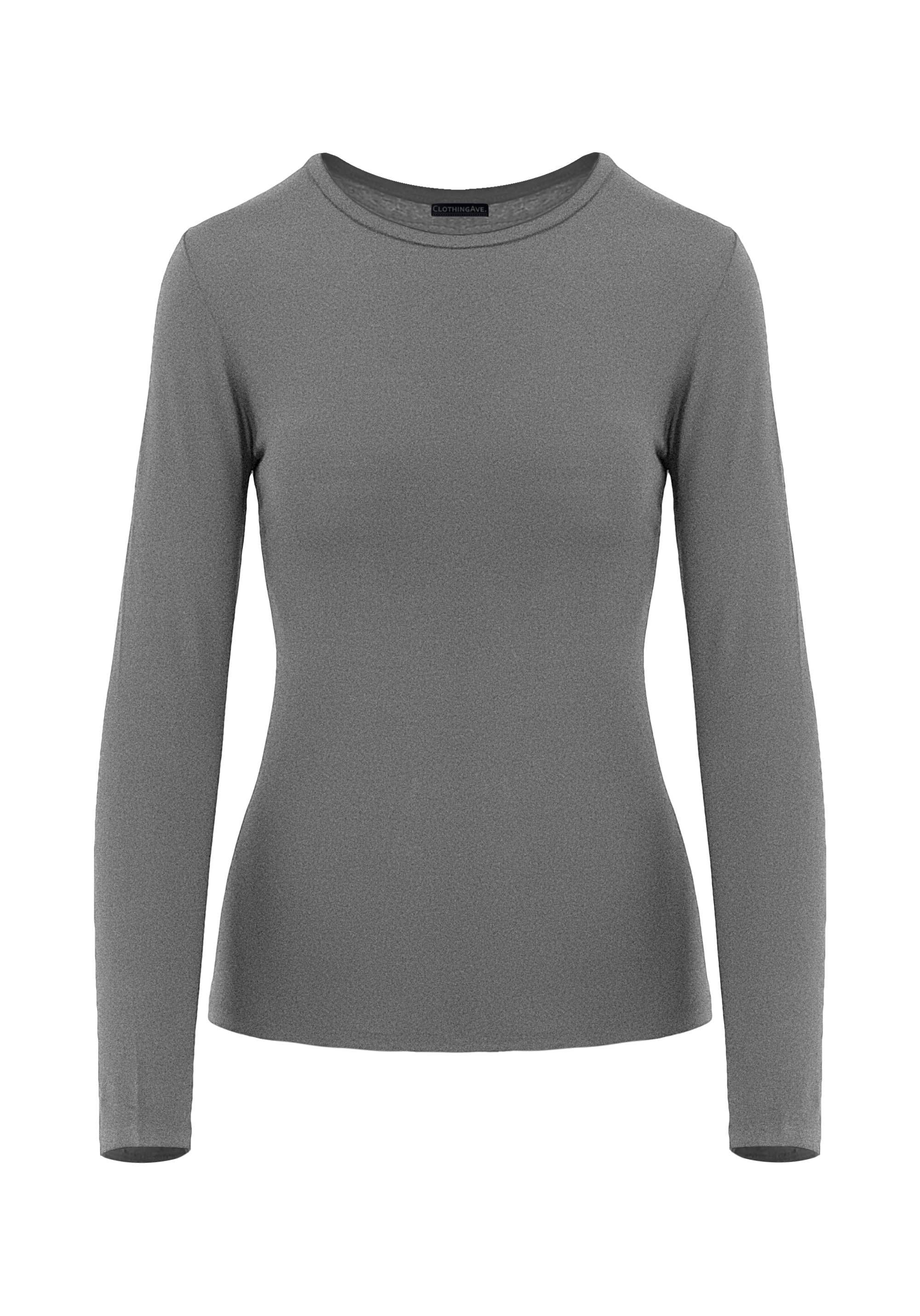 ClothingAve. Women's Comfy Long Sleeve Round Neck Undershirt Fitted Top ...
