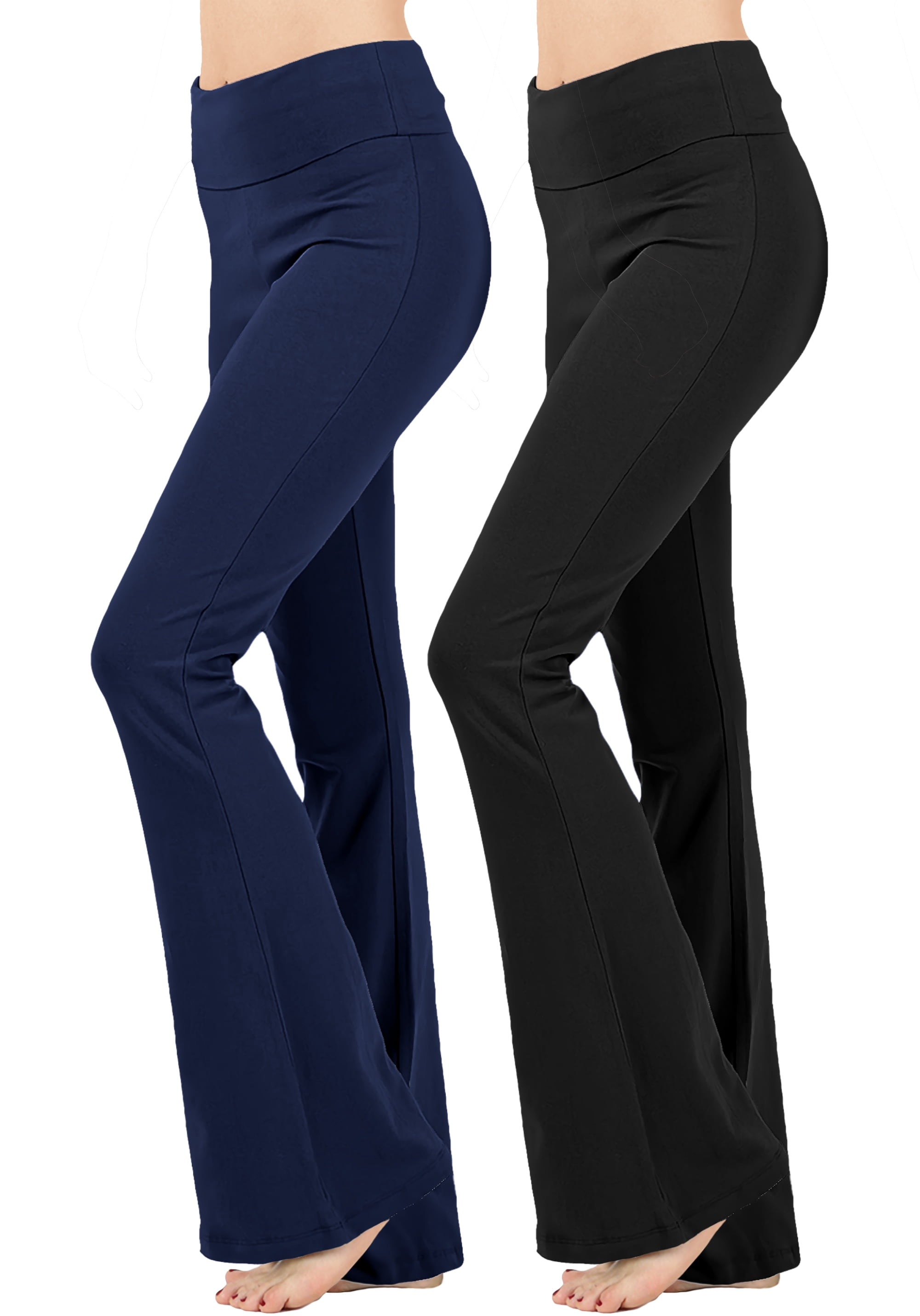 ClothingAve. Women's Foldover Contrast Waist Bootleg Flare Yoga Pants ...