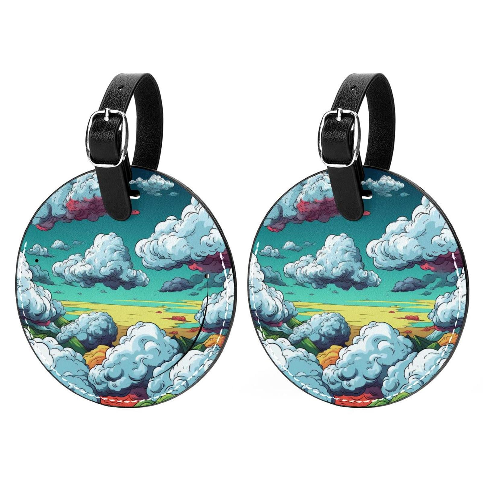 Cloud 2Pcs PU Leather Round Luggage Tags with Privacy Cover and Name ID ...