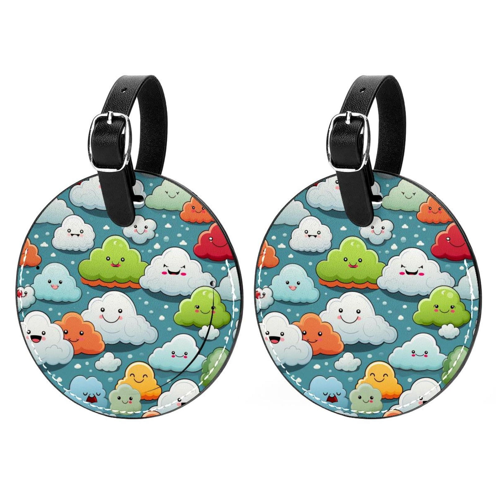 Cloud 2pcs PU Leather Round Bag Tags Suitcase Handbag Tags with Privacy ...