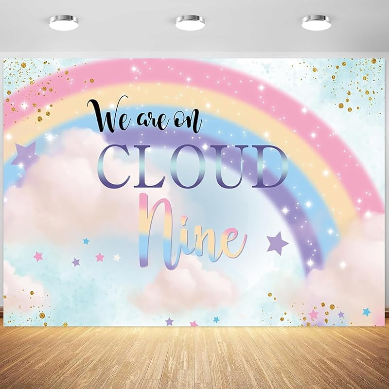 On Cloud 9 Birthday Backdrop Rainbow Cloud Stars Photography Background ...