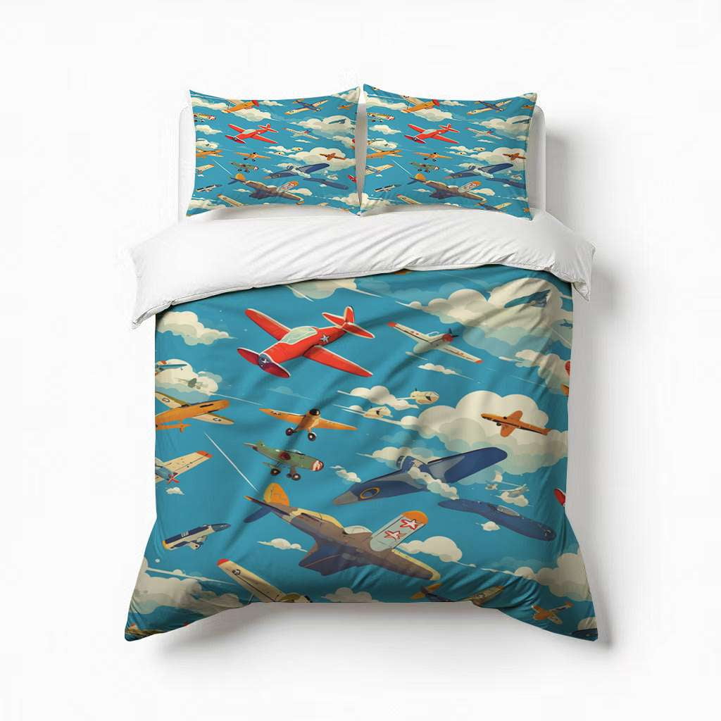 Cloud Airplane Pattern Bedding Set 3 Pcs Soft Microfiber Quilt Cover ...