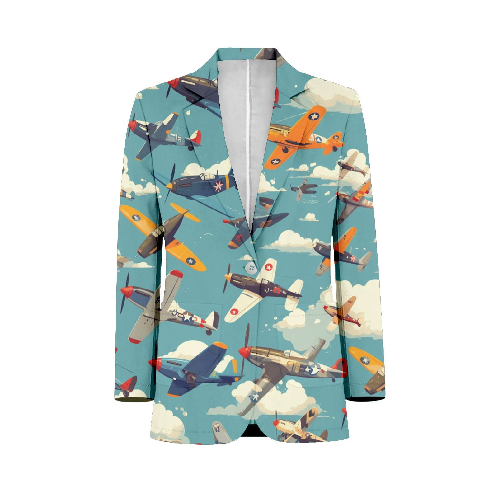 Cloud Airplane Pattern Mens Suits Shawl Collar Slim Fit Suit Mens Groom ...