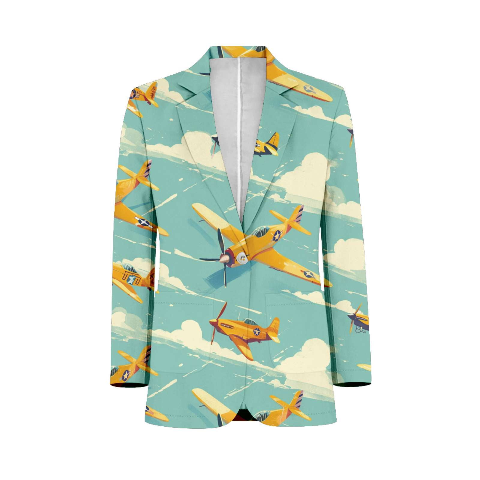 Cloud Airplane Pattern Mens Suits Shawl Collar Slim Fit Suit Mens Groom ...