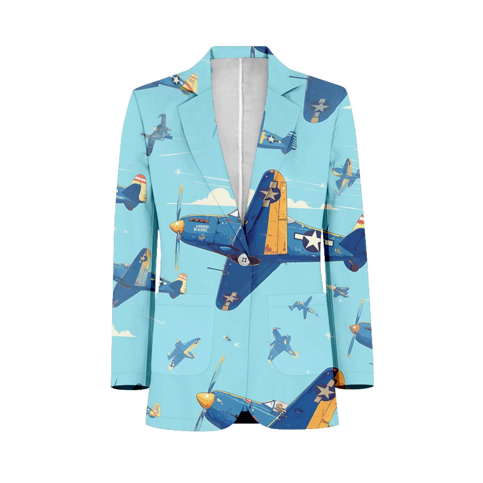 Cloud Airplane Pattern Mens Suits Shawl Collar Slim Fit Suit Mens Groom ...