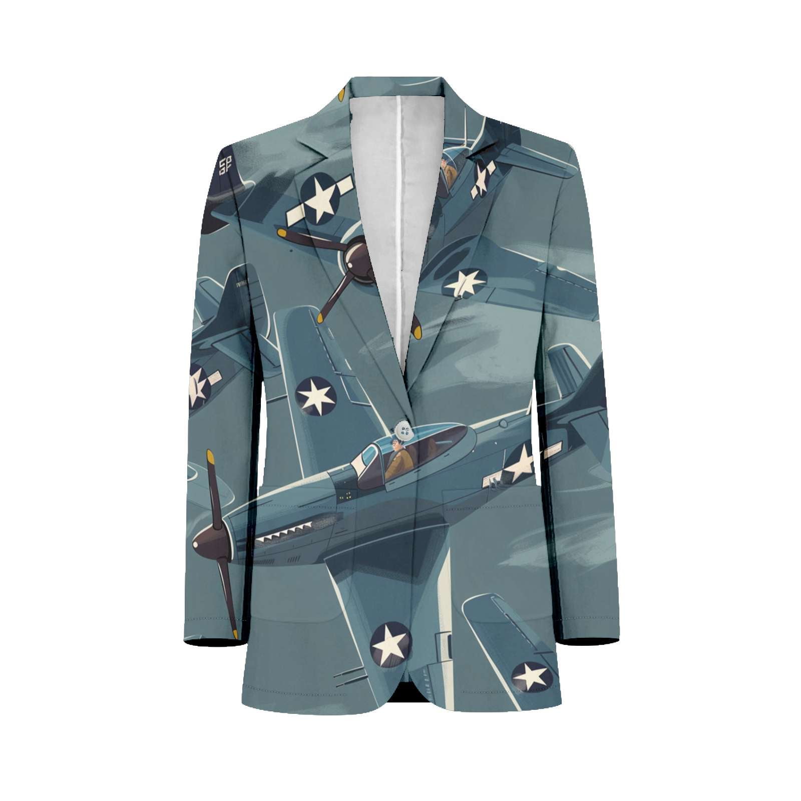 Cloud Airplane Pattern Mens Suits Shawl Collar Slim Fit Suit Mens Groom ...