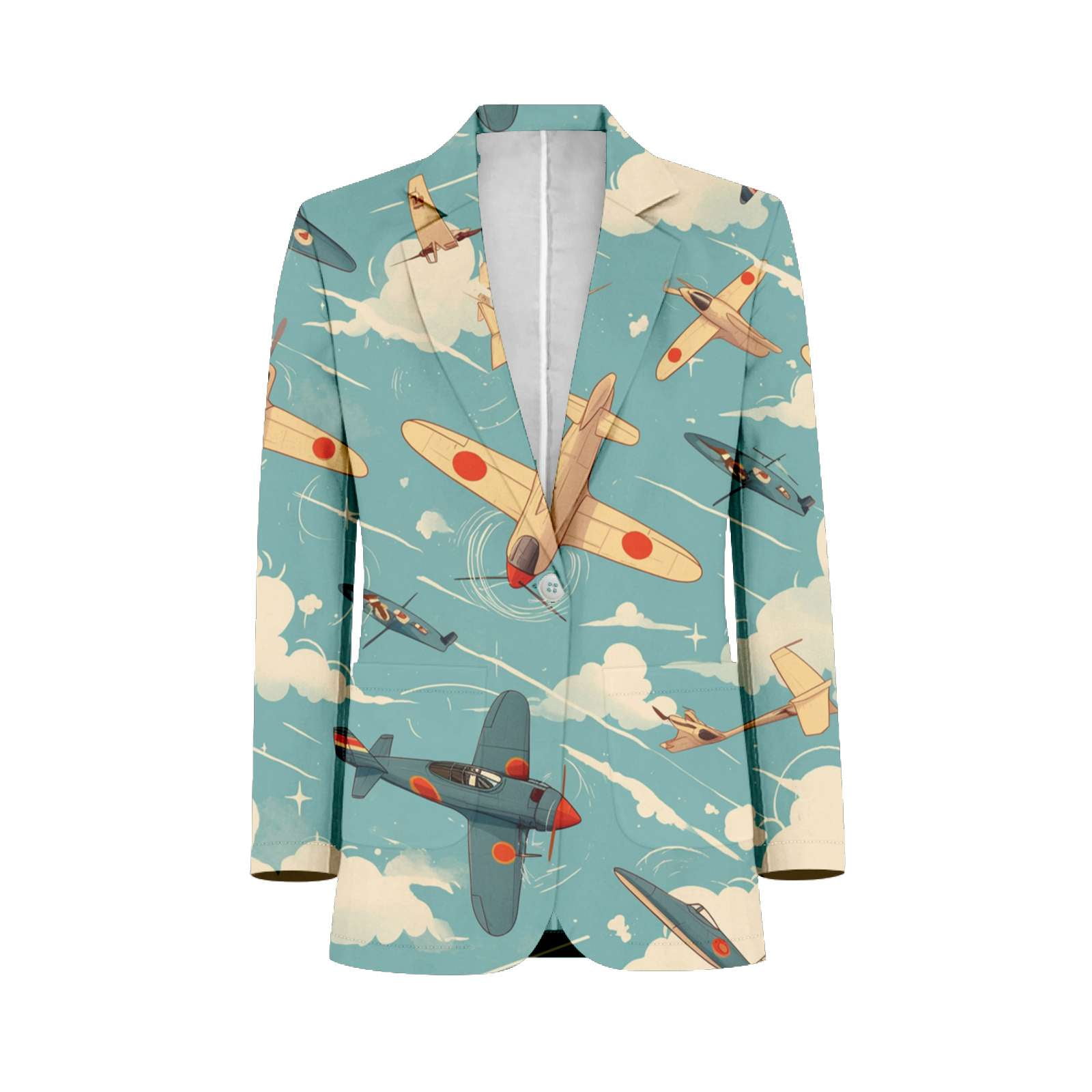 Cloud Airplane Pattern Mens Suits Shawl Collar Slim Fit Suit Mens Groom ...
