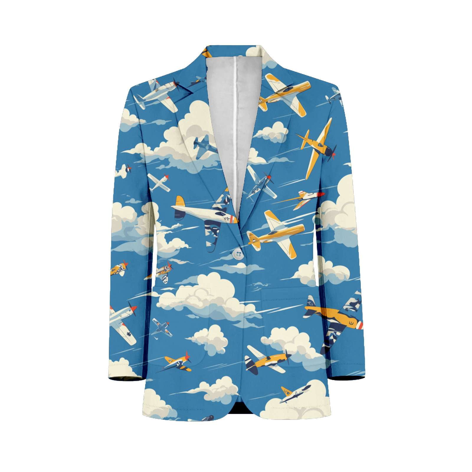 Cloud Airplane Pattern Mens Suits Shawl Collar Slim Fit Suit Mens Groom ...