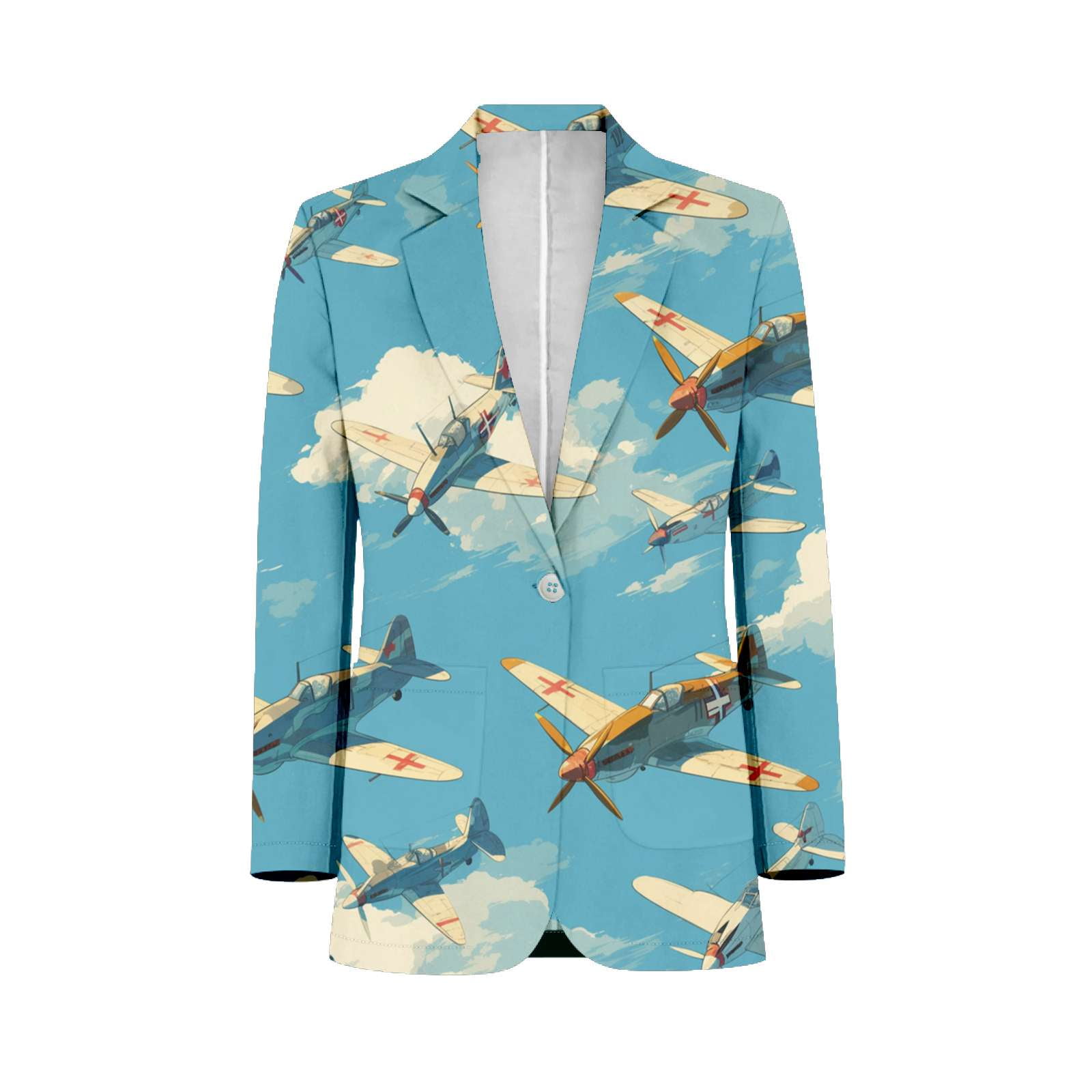 Cloud Airplane Pattern Mens Suits Shawl Collar Slim Fit Suit Mens Groom ...