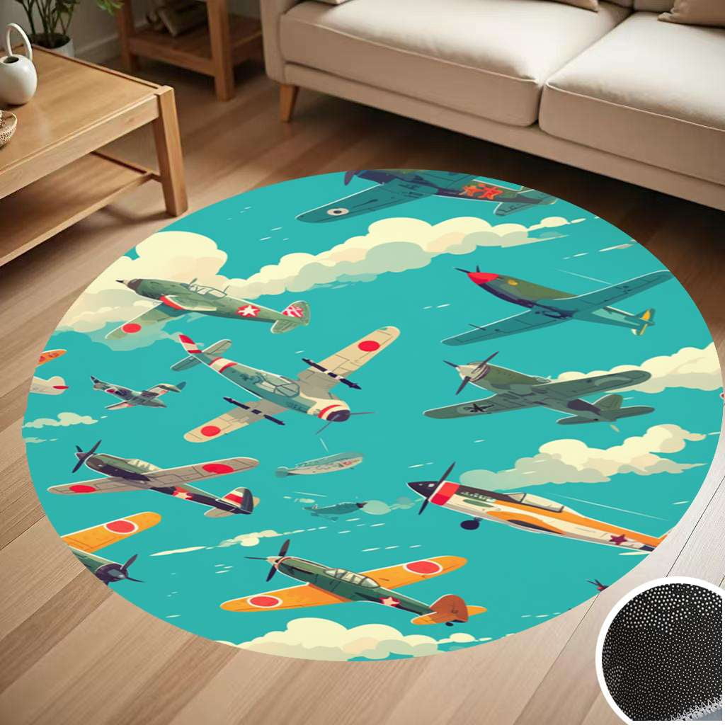 Cloud Airplane Pattern Round Carpet Living Room Bedroom Home Decoration ...