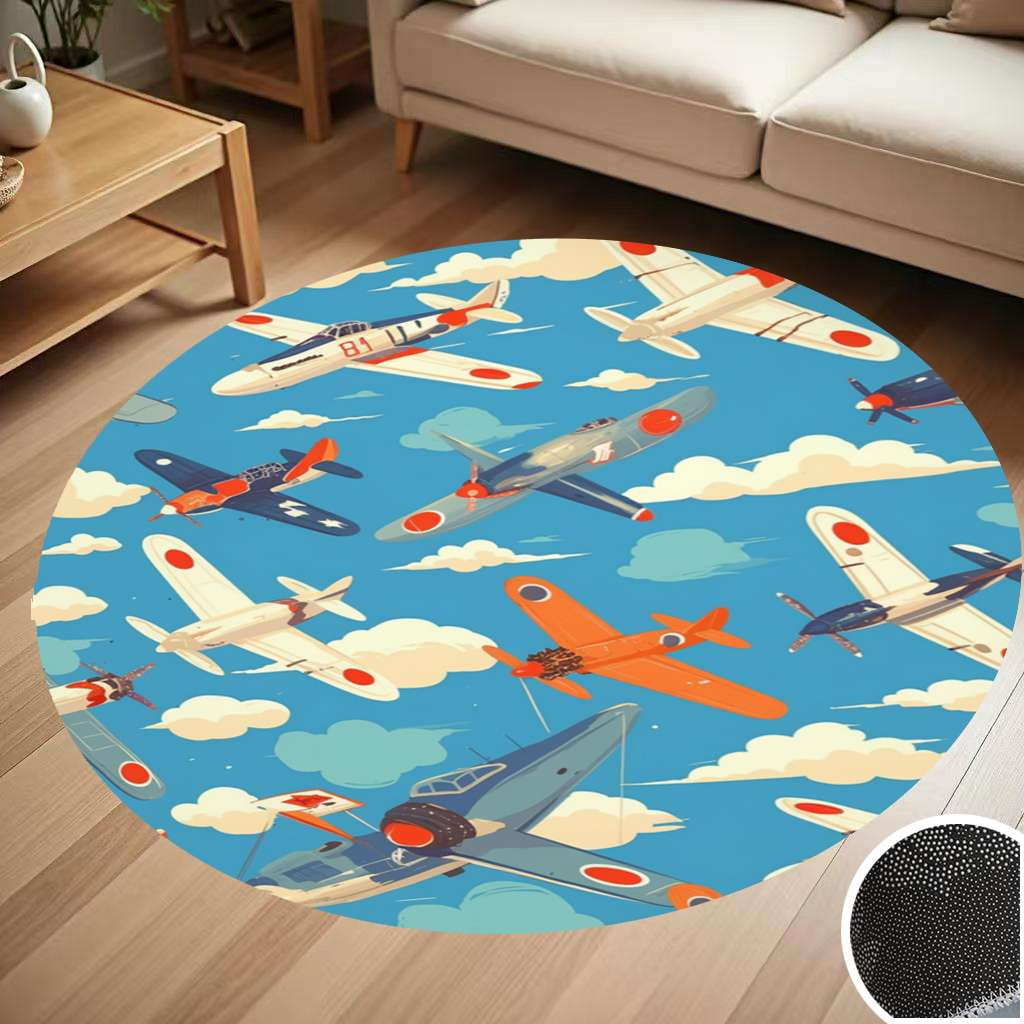Cloud Airplane Pattern Round Carpet Living Room Bedroom Home Decoration ...