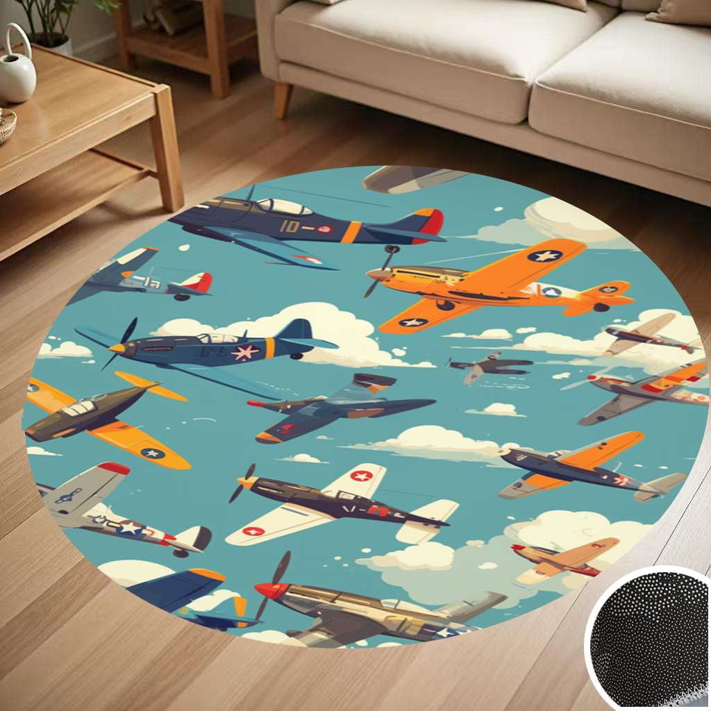 Cloud Airplane Pattern Round Carpet Living Room Bedroom Home Decoration ...