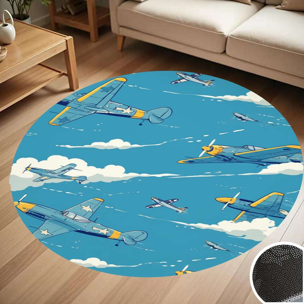 Cloud Airplane Pattern Round Carpet Living Room Bedroom Home Decoration ...